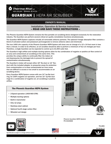 Phoenix Guardian HEPA System Product Manual | Manualzz