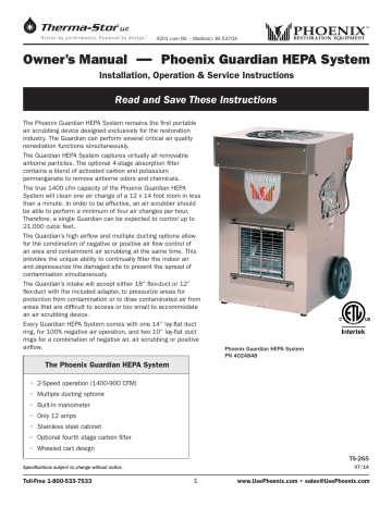 Phoenix Guardian HEPA System Product Manual | Manualzz