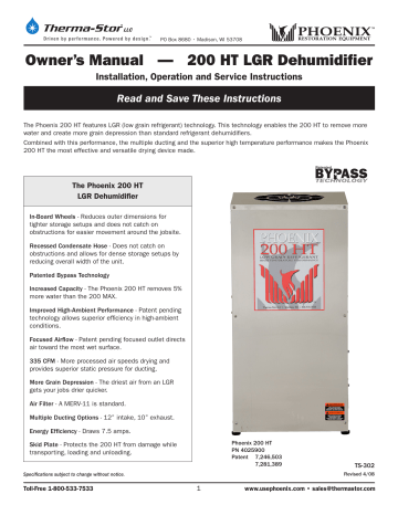 Phoenix 200 HT LGR Dehumidifier Product Manual | Manualzz