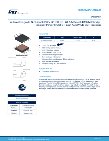 STMicroelectronics SH68N65DM6AG Datasheet | Manualzz