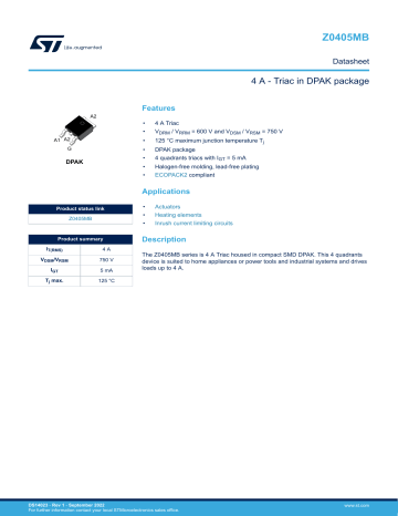 STMicroelectronics Z0405MB Datasheet | Manualzz