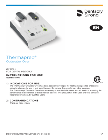 Dentsply Sirona Thermaprep Obturator Oven Instructions for use | Manualzz