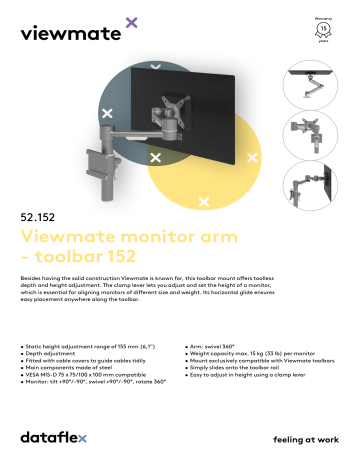 Dataflex 52.152 Viewmate monitor arm Product sheet | Manualzz