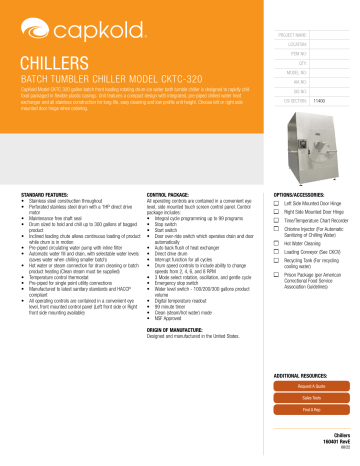 Capkold CKTC-320, Batch Tumble Chiller Spec Sheet | Manualzz