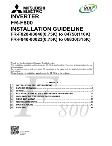 Mitsubishi Electric FR-F800 Installation Guide | Manualzz