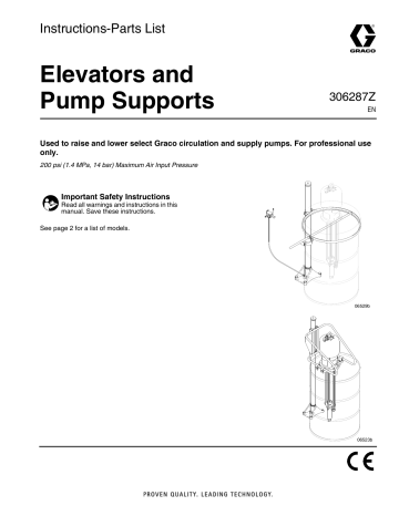 Graco 306287Z, Elevators and Pump Supports Instructions | Manualzz