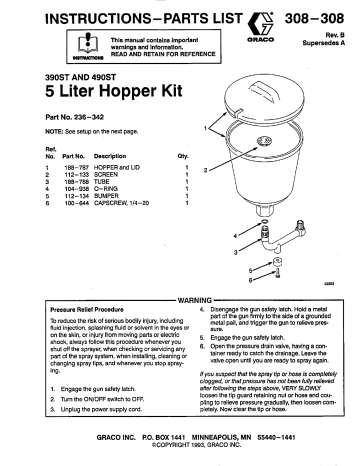 Graco 308308B 5 Liter Hopper Kit Owner's Manual | Manualzz