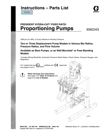 Graco 308224G President Hydra-Cat FR Proportioning Pumps Owner's Manual | Manualzz