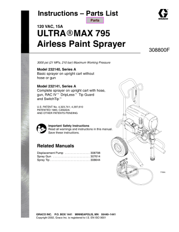 Graco 308800F Ultra Max 795 Airless Paint Sprayers Owner's Manual | Manualzz