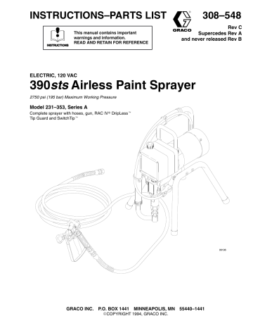 Graco 308548C ELECTRIC, 120 VAC 390 sts Airless Paint Sprayer Owner's Manual | Manualzz