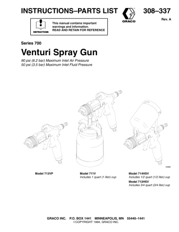Graco 308337A Series 700 Venturi Spray Gun Owner's Manual | Manualzz