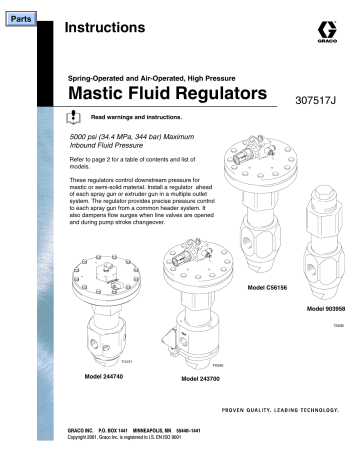 Graco 307517J Mastic Fluid Regulators Owner's Manual | Manualzz