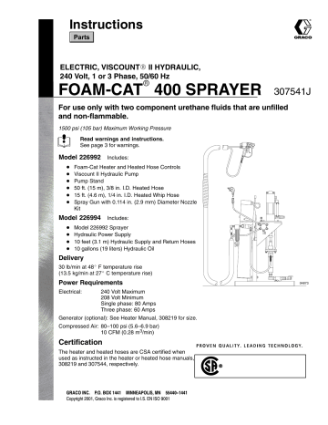 Graco 307541J Foam-Cat 400 Sprayer, Electric. Viscount II Hydraulic ...