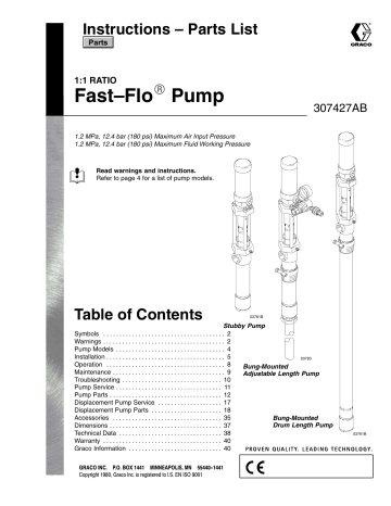 Graco 307427AB 1:1 Fast-Flo Pump Owner's Manual | Manualzz