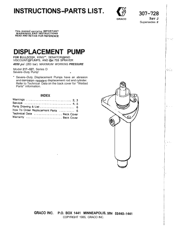 Graco 307728J DISPLACEMENT PUMP Owner's Manual | Manualzz