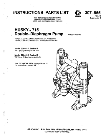 Graco 307855D HUSKY 715 Double-Diaphragm Pump Owner's Manual | Manualzz