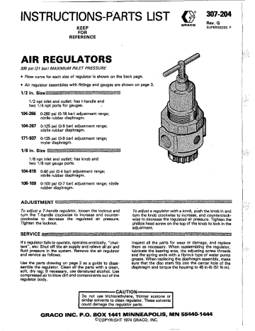 Graco 307204G AIR REGULATORS Owner's Manual | Manualzz