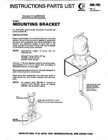Graco 306783C PUMP MOUNTING BRACKET Owner's Manual | Manualzz