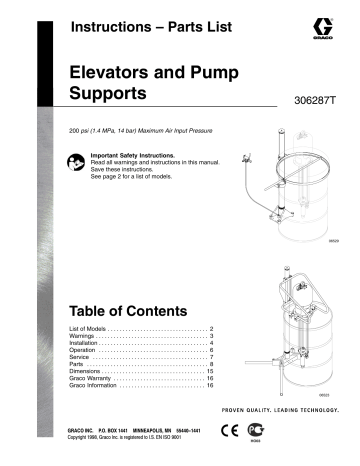 Graco 306287T - Elevators and Pump Supports Owner's Manual | Manualzz