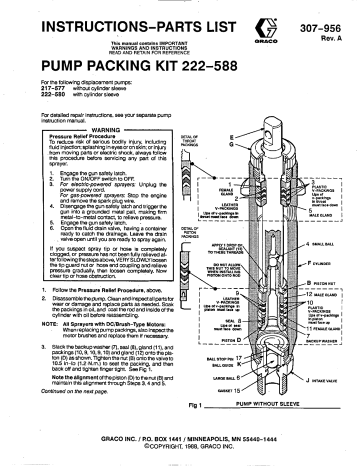 Graco 307956A PUMP PACKING KIT 222-588 Owner's Manual | Manualzz