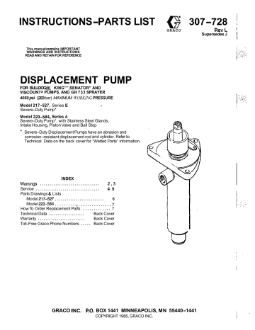 Graco 307728L DISPLACEMENT PUMP Owner's Manual | Manualzz