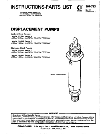 Graco 307793B Displacement Pump Owner's Manual | Manualzz