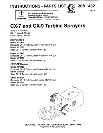 Graco 308432a Cx 7 And Cx 9 Turbine Sprayers Owner S Manual Manualzz