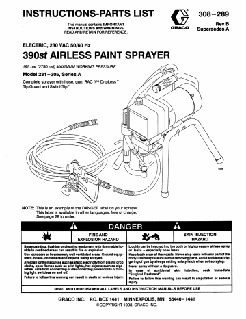 Graco 308289B 390ST AIRLESS PAINT SPRAYER Owner's Manual | Manualzz