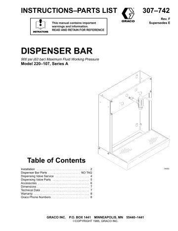 Graco 307742F Dispenser Bar Owner's Manual | Manualzz