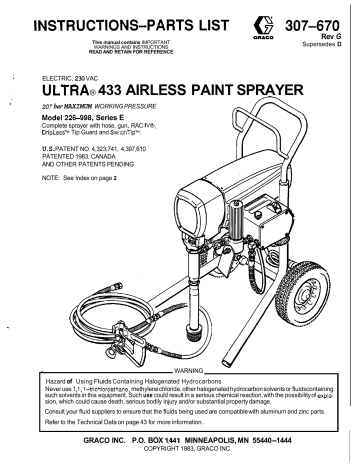Graco 307670G ULTRA 433 AIRLESS PAINT SPRAYER Owner's Manual | Manualzz