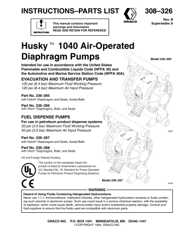 Graco 308326B Husky 1040 Air-Operated Diaphragm Pumps Owner's Manual | Manualzz