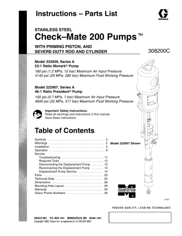 Graco 308200C Stainless Steel Check-Mate 200 Pumps Owner's Manual | Manualzz