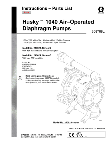 Graco 308788L Husky 1040 Air Operated Diaphragm Pumps Owner's Manual | Manualzz