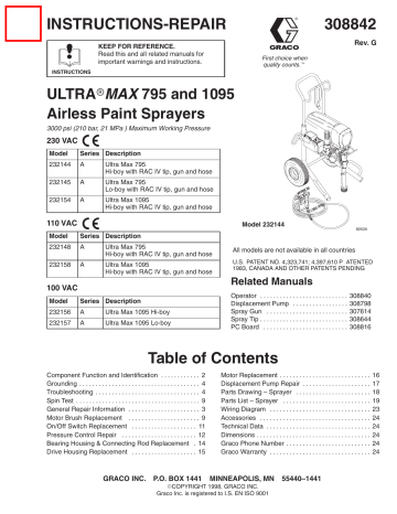 Graco 308842G Ultra MAX 795 & 1095 Airless Paint Sprayers Owner's Manual | Manualzz