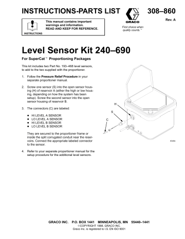 Graco 308860A Level Sensor Kit 240-690 Owner's Manual | Manualzz