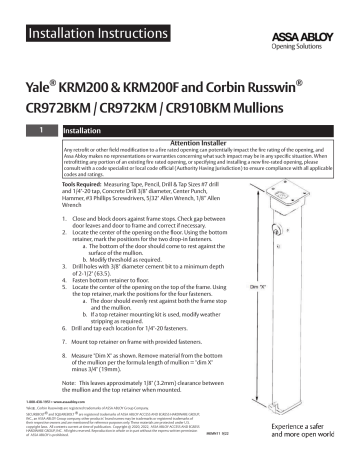 Yale KRM200 Exit Device Installation Instructions | Manualzz