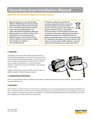 Metrix MX2034 4-20 mA Proximity Transmitter Installation Manual | Manualzz