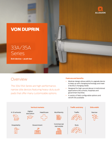Von Duprin 33A-35A-RIM Data Sheet | Manualzz