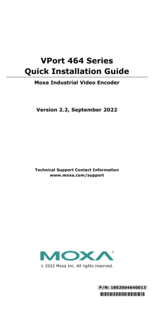 Moxa VPort 464 Series Quick Install Guide | Manualzz