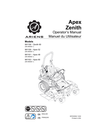 Ariens 991163 APEX 60 KAWASAKI Operators Manual | Manualzz