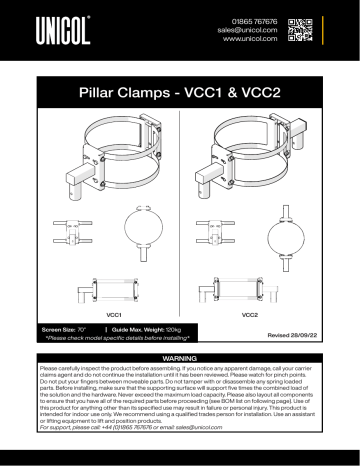 Unicol Pillar Clamps | VCC1 & VCC2 Instructions | Manualzz