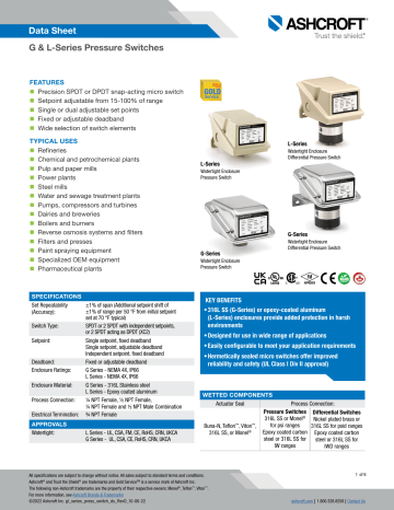 Ashcroft GP-Series NEMA 4 Pressure Switch Datasheet | Manualzz