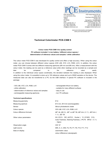 PCE PCE-CSM 5 Paint Test Equipment Datasheet | Manualzz