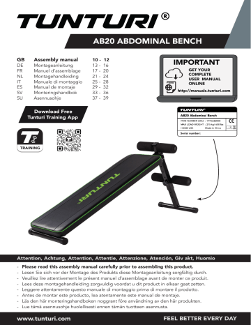 Tunturi AB20 Abdominal Bench Benutzerhandbuch | Manualzz