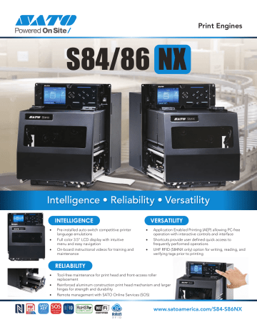 Sato S84/S86NX Series Datasheet | Manualzz