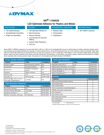 Dymax 1-CN0026 Datasheet | Manualzz