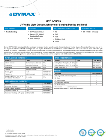Dymax 1-CN009 Datasheet | Manualzz