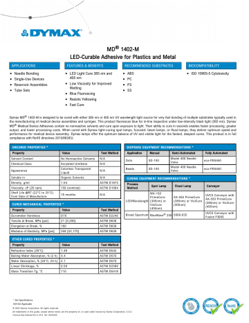 Dymax 1402-M Datasheet | Manualzz
