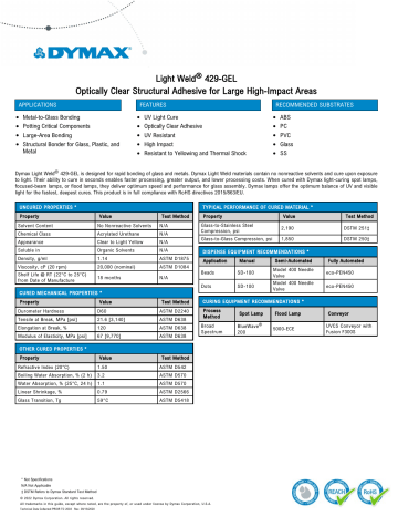 Dymax 429-GEL Datasheet | Manualzz