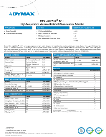 Dymax 431-T Datasheet | Manualzz